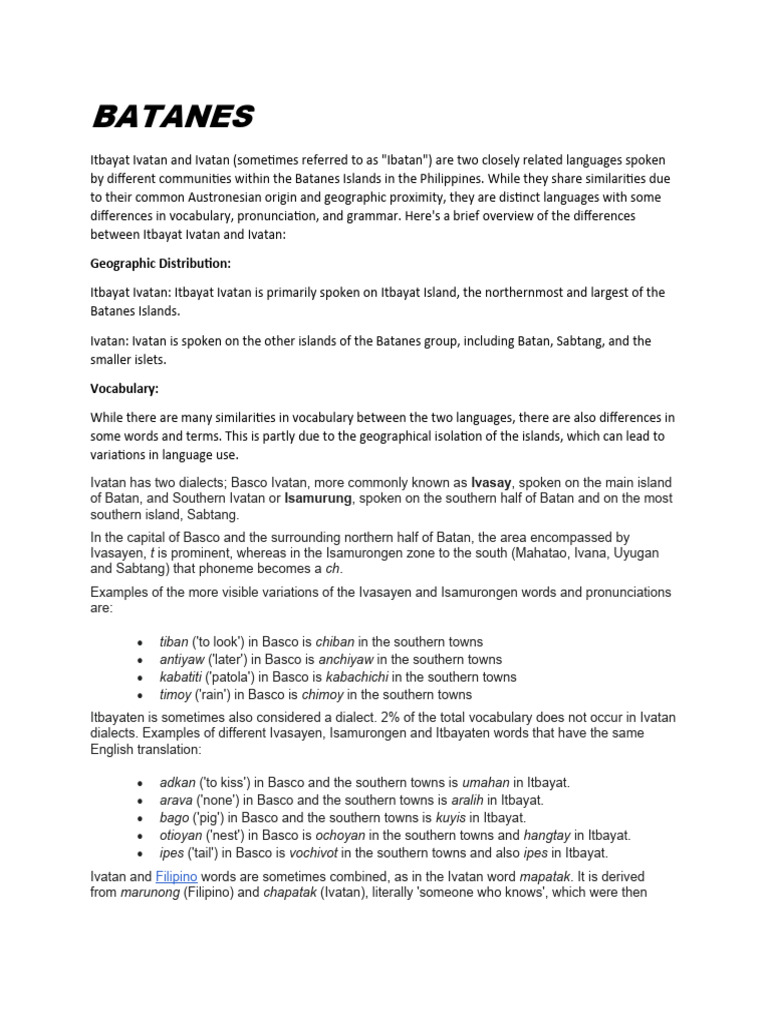 BATANES | PDF | Linguistics | Phonetics