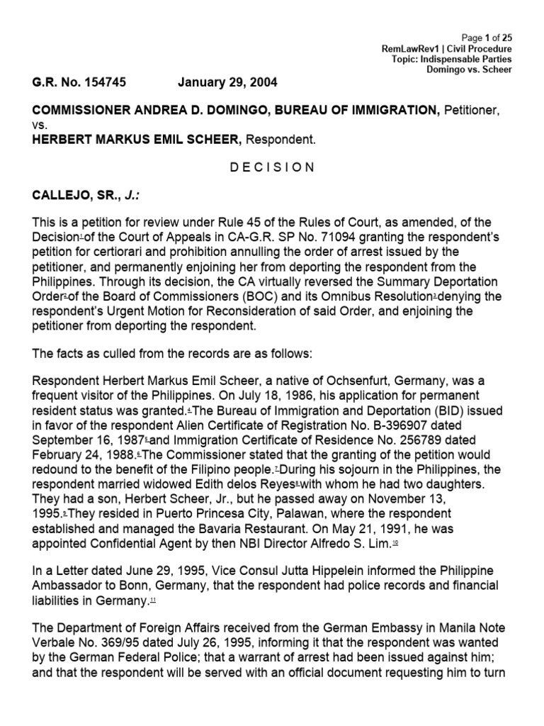 3 Domingo vs. Scheer - Indispensable Parties | PDF | Mandamus | Injunction