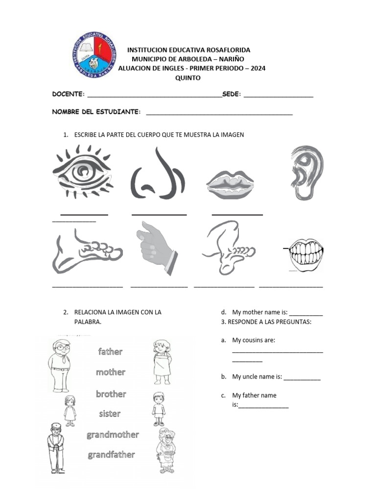 EVALUACION INGLES GRADO QUINTO | PDF EVALUACION INGLES GRADO QUINTO | PDF