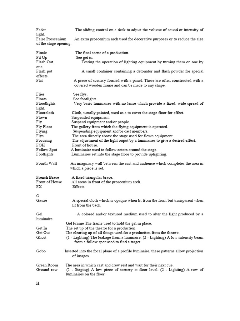 Theatre Terminology Glossary | PDF | Lighting | Optics
