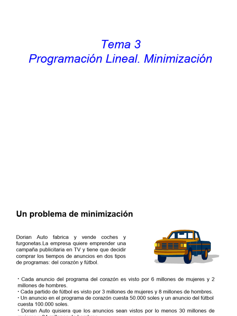 TEMA 3. Programacion Lineal. Minimización | PDF | Matemáticas Aplicadas | Análisis matemático