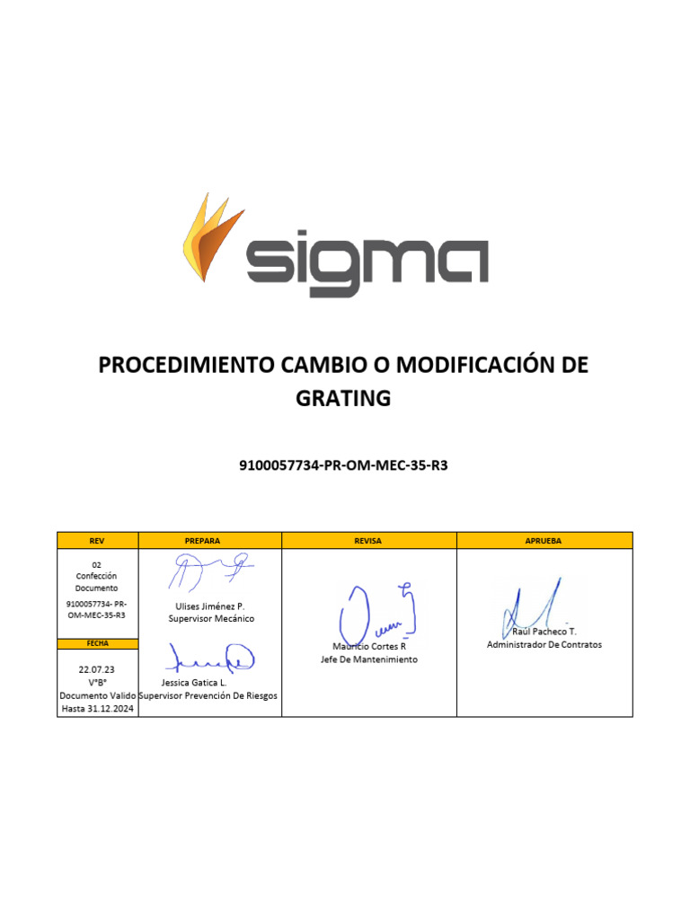 Procedimiento para Cambio de Grating | PDF | Business | Seguridad y salud ocupacional