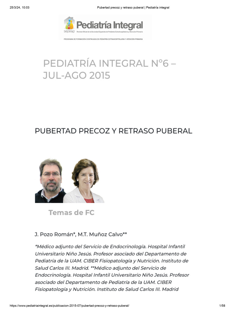 Pubertad Precoz y Retraso Puberal - Pediatría Integral | PDF | Hormona ...