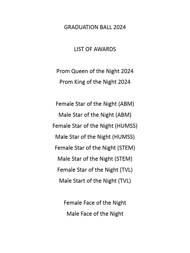 Grad Ball 2024 Awards | PDF