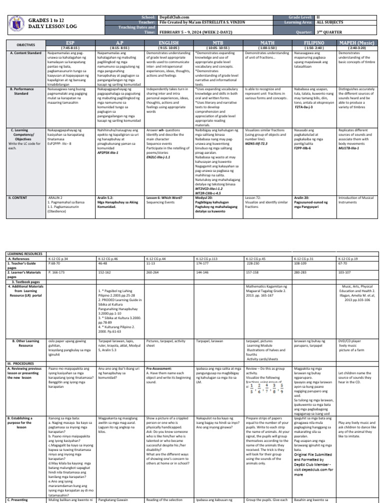 DLL All Subjects 2 q3 w2 d2 | Download Free PDF | Cognition | Cognitive Science