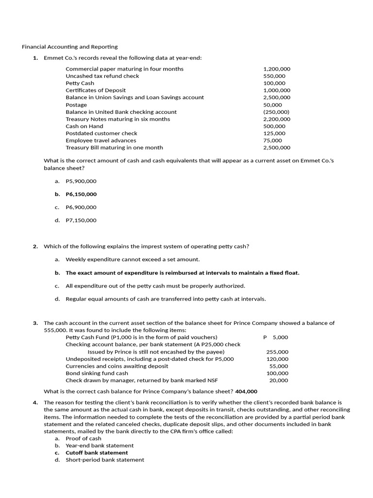 Financial Accounting and Reporting With Answers | PDF | Banks | Deposit Account