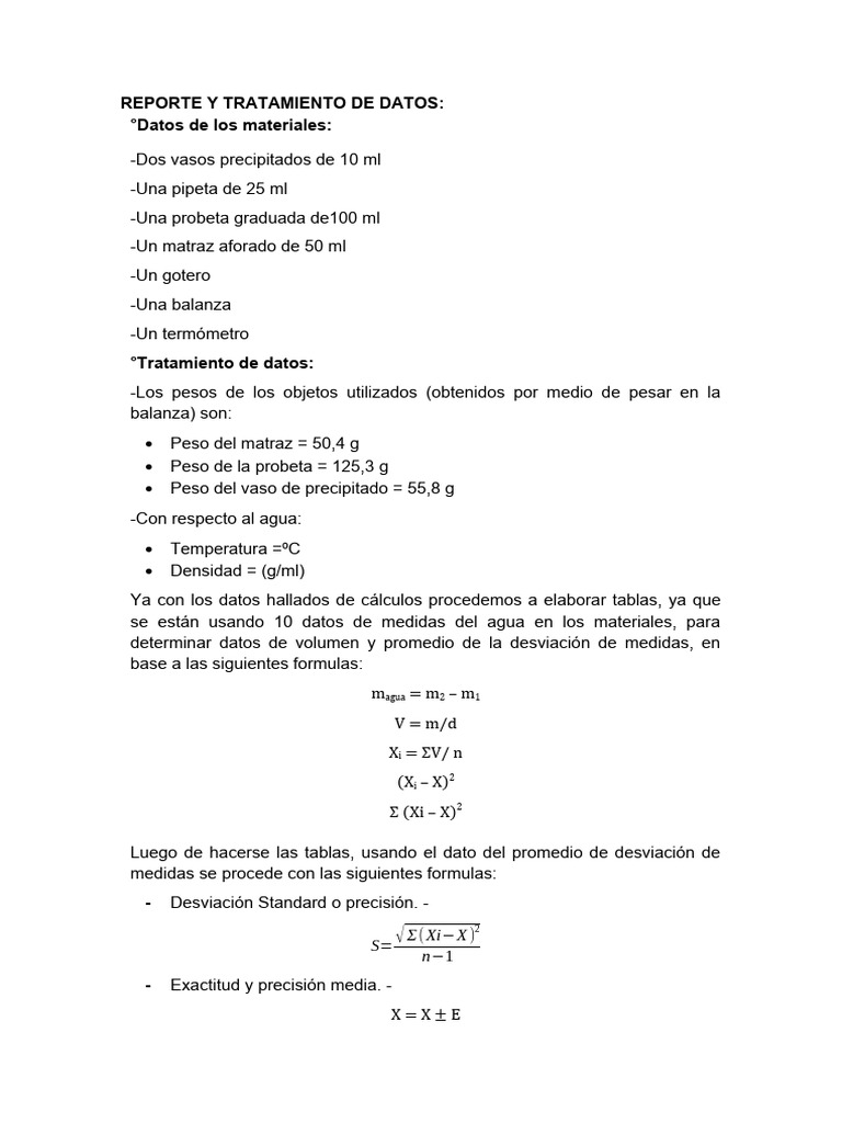 Reporte y Tratamiento de Datos | PDF | Cantidad | Volumen