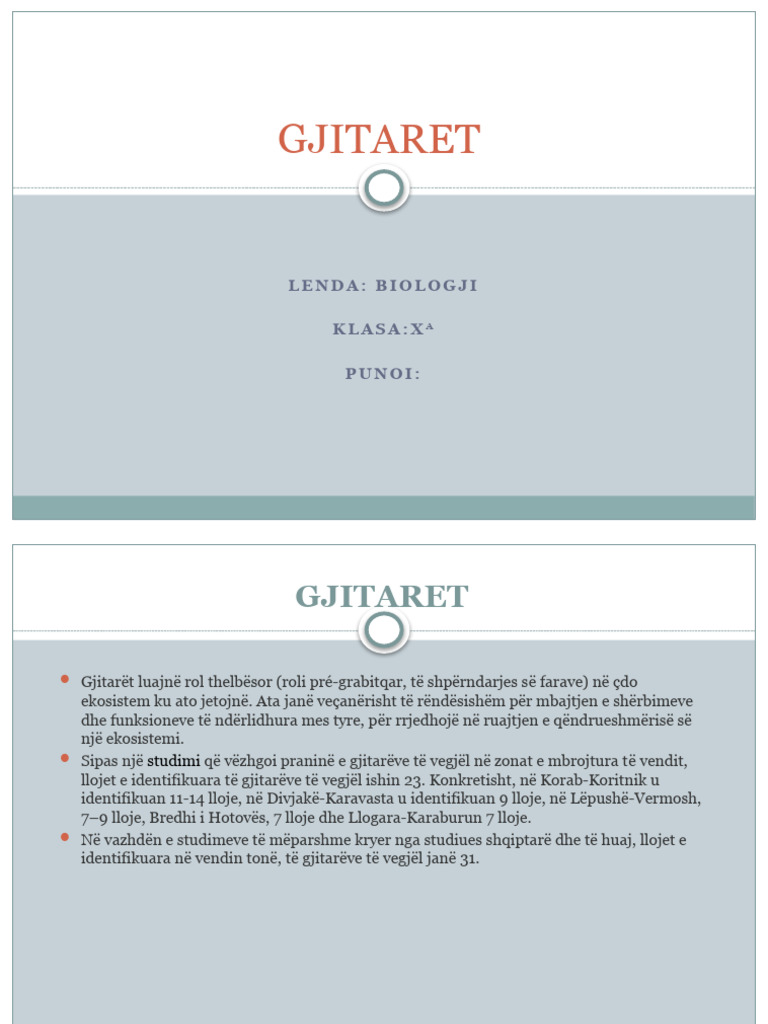 Gjitaret Biologji Klasa 10 | PDF