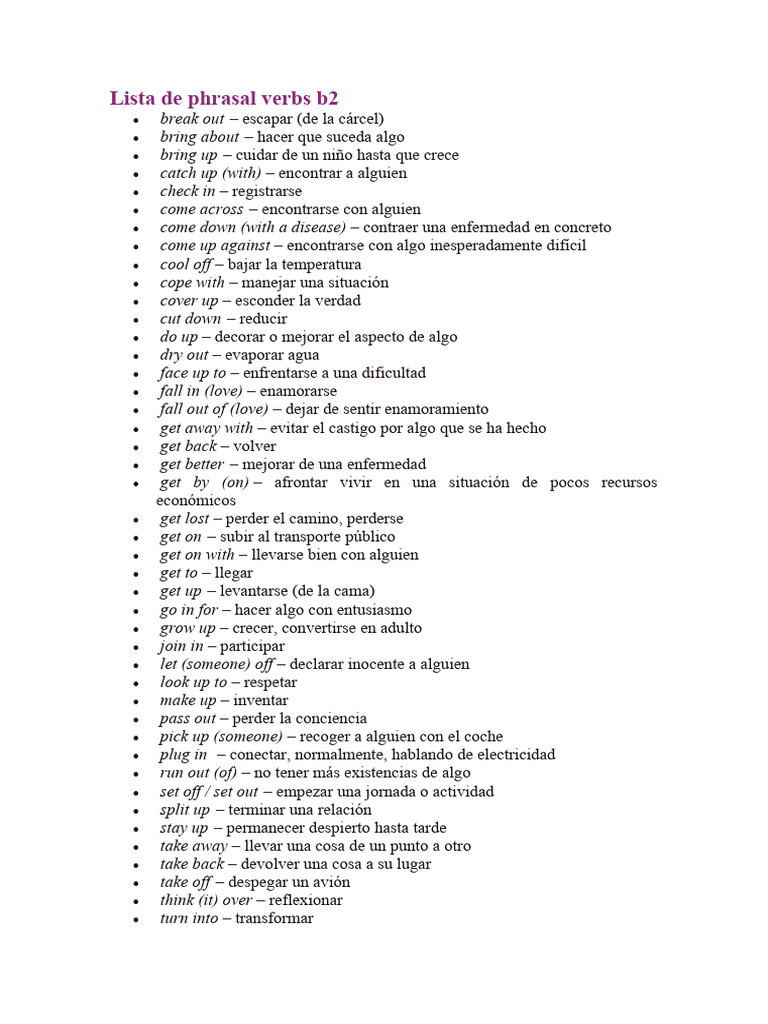 Lista de Phrasal Verbs b2 | PDF