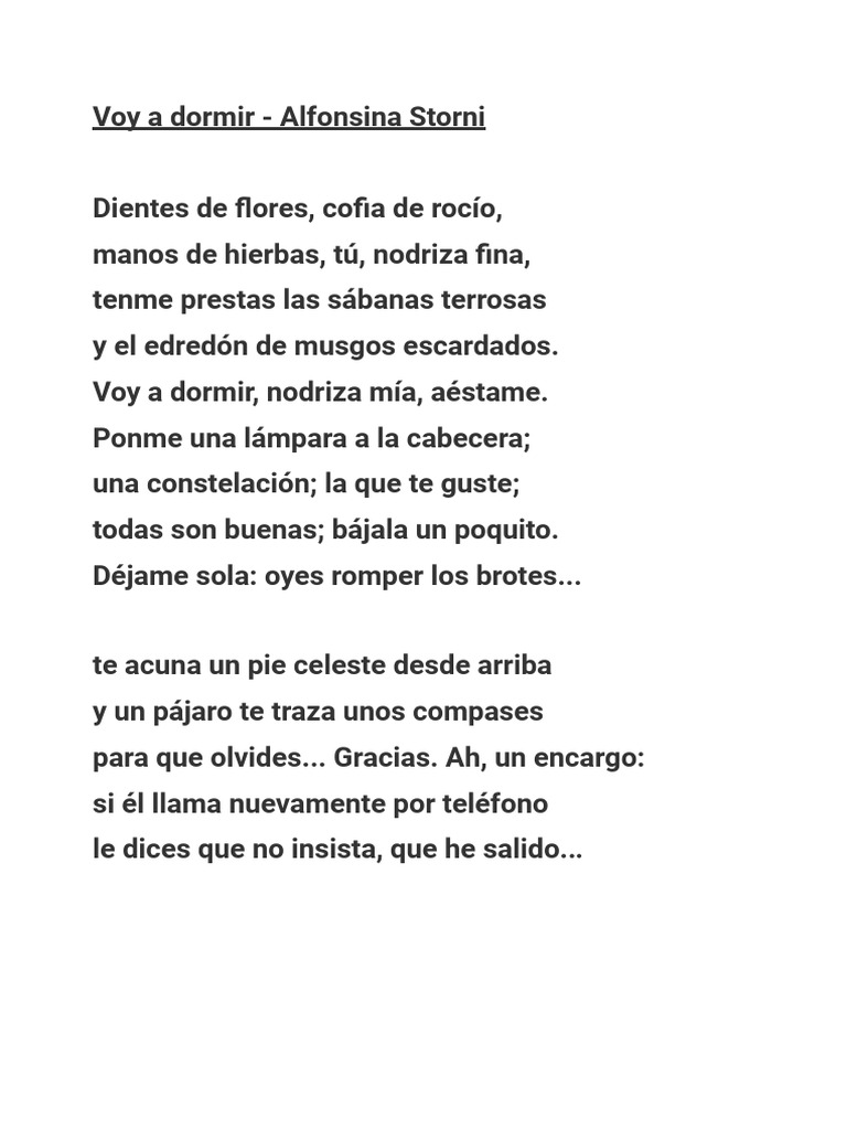 Voy A Dormir - Alfonsina Storni | PDF