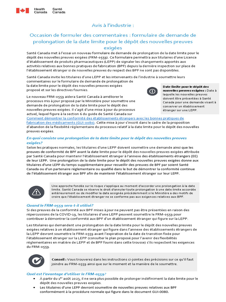 Formulaire FRM-0559 : Prolongation BPF | PDF | Canada