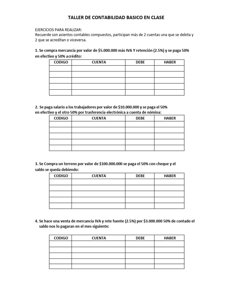 Taller de Contabilidad Clase y Final | PDF | Contabilidad | Cheque