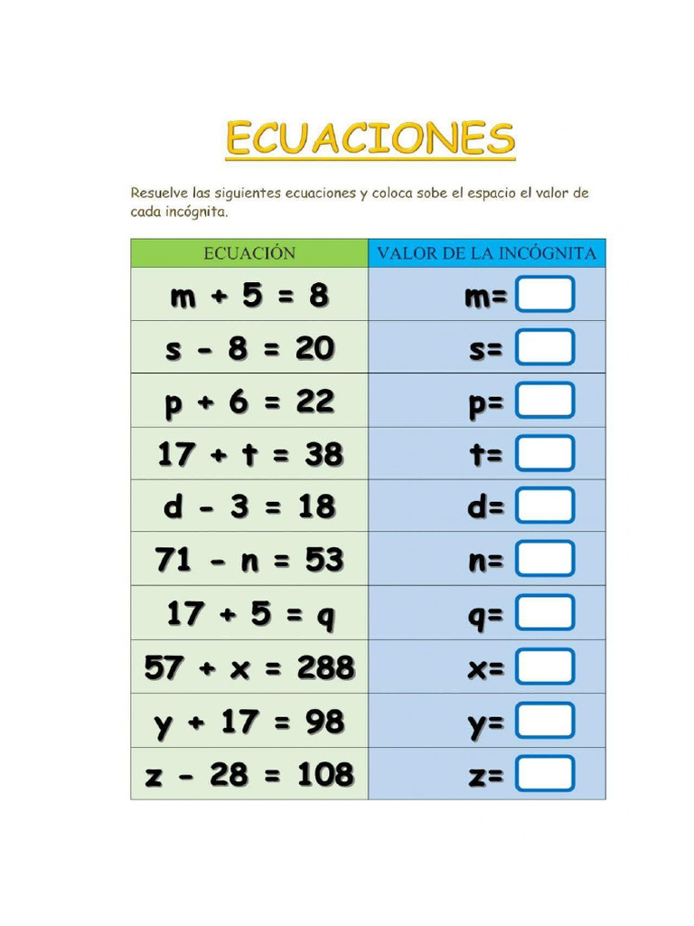 Ecuaciones Ejercicios Pdf