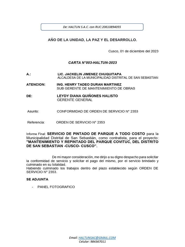 CARTA N°003-HALTUN-2023 | PDF