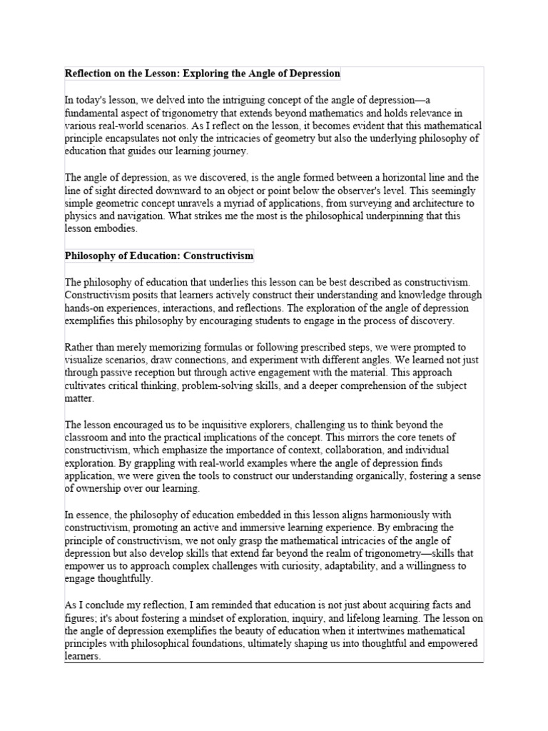 Reflection On The Lesson | PDF | Constructivism (Philosophy Of Education) | Learning