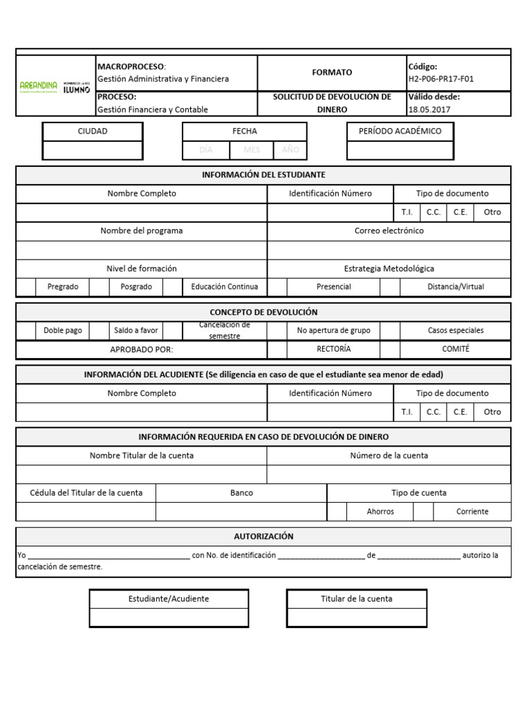 Formato Devolución de Dinero | PDF