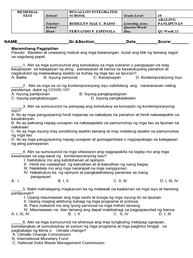 AP10 Q1 Remedial | PDF