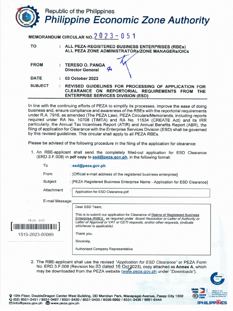 Mc2023051 (Application For ESD Clearance) | PDF | Taxes | Government ...
