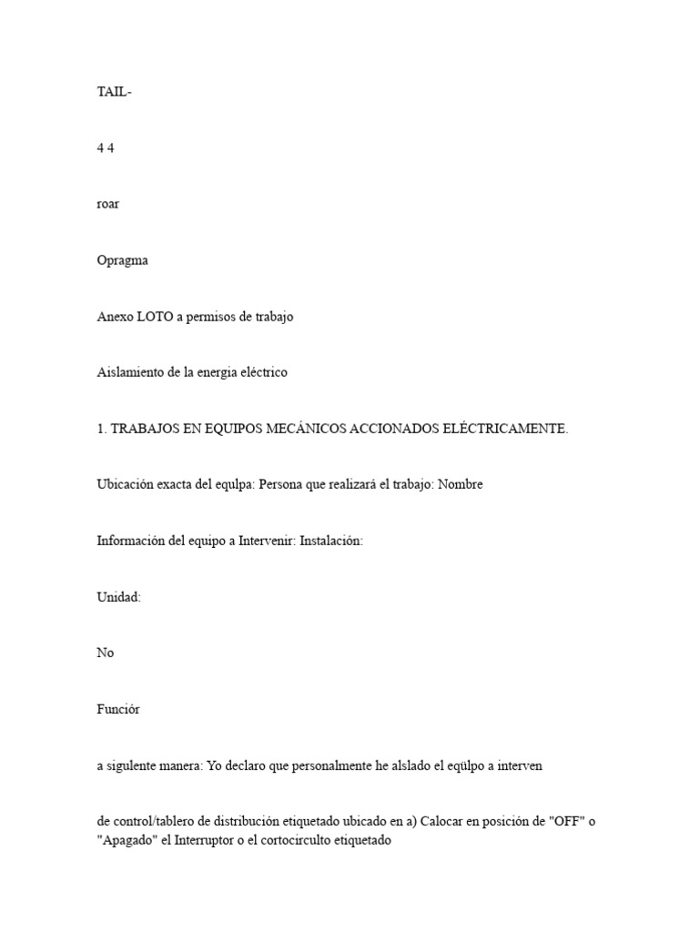 Loto Permiso de Trabajo | PDF | Cambiar | Poder (Física)
