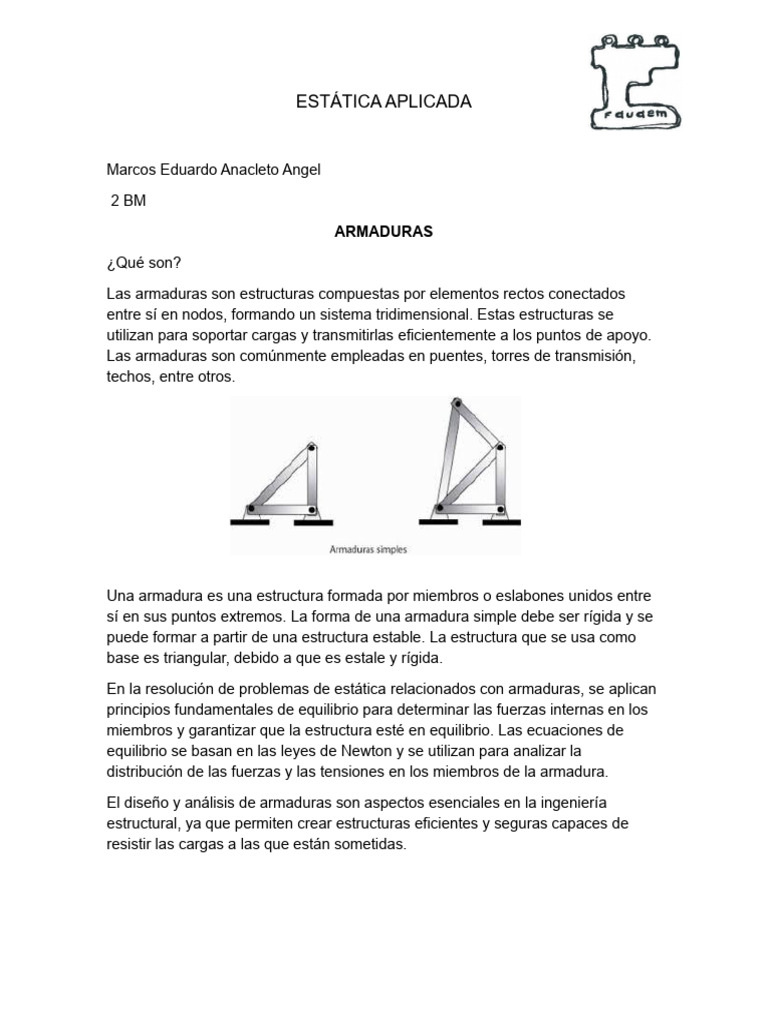 Armaduras Estatica | PDF | Braguero | Ingeniería estructural