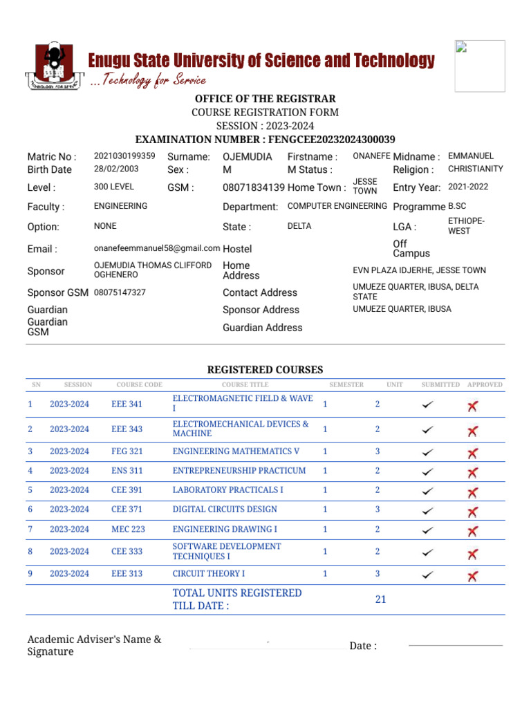 300l Course Registration | PDF | Electrical Engineering | Computing