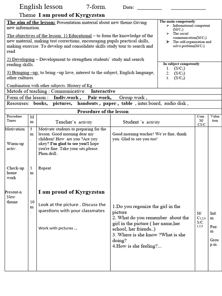 7th Form Lesson Plans New | PDF | Grammatical Tense | Verb