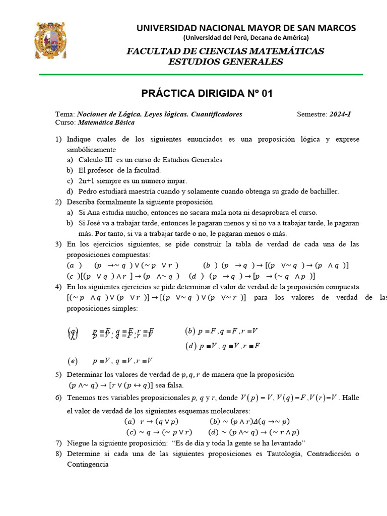 Práctica de Lógica Matemática | PDF | Proposición | Metalogica