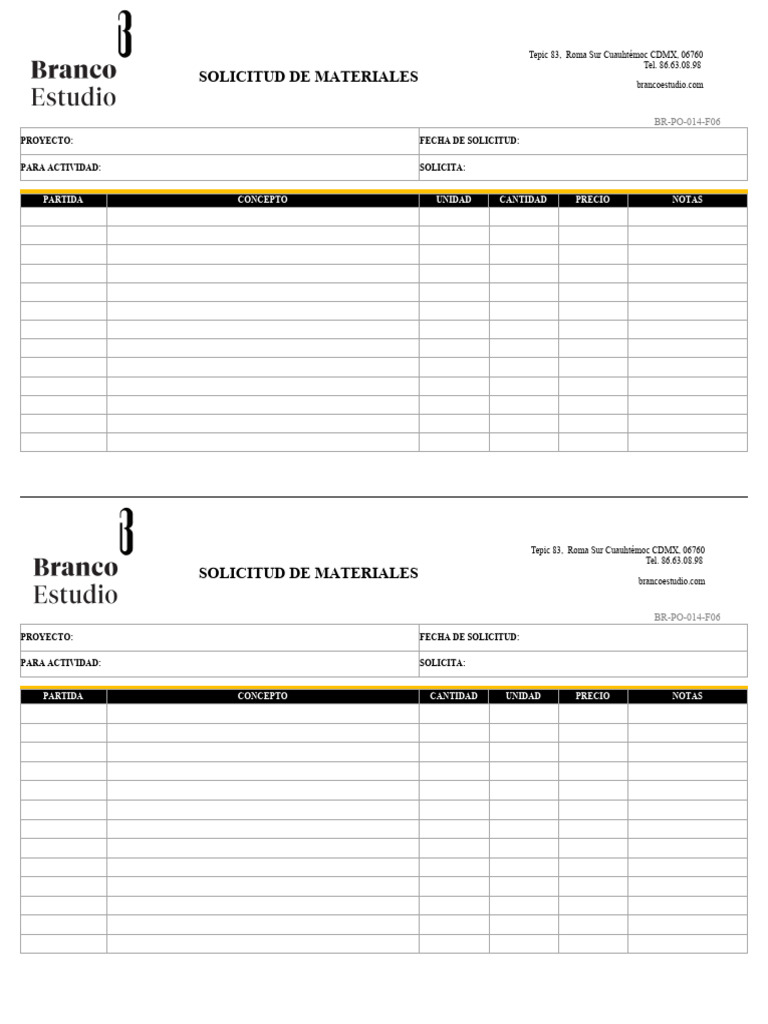 F06 SOLICITUD DE MATERIALES | PDF