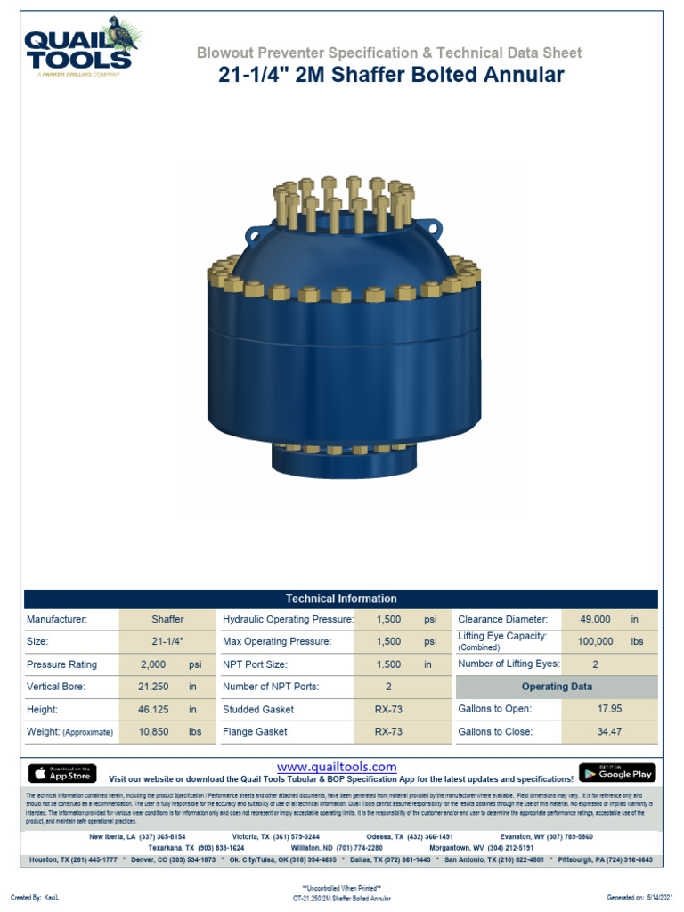 QT-21.250 2M Shaffer Bolted Annular | PDF | Mechanical Engineering
