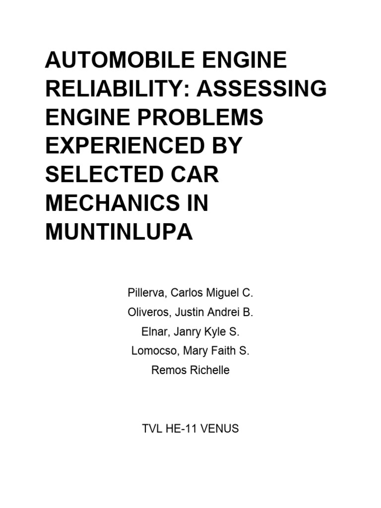 Automobile Engine Reliability | PDF | Engines | Internal Combustion Engine