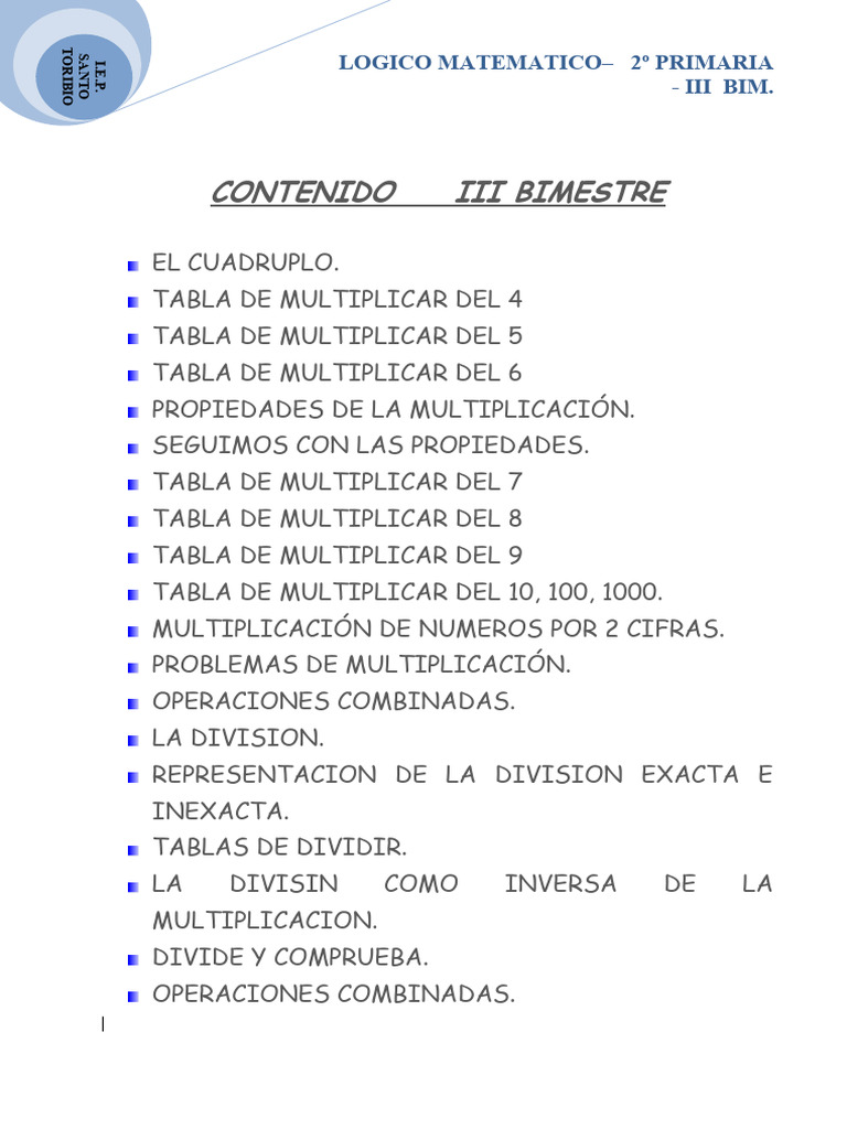 Iii Bimestre | PDF | División (Matemáticas) | Multiplicación