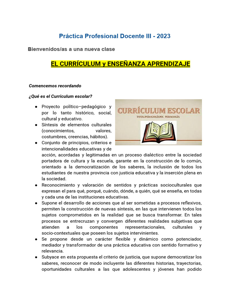 Práctica Profesional Docente III - Clase3-2023 | PDF | Enseñando | Aprendizaje