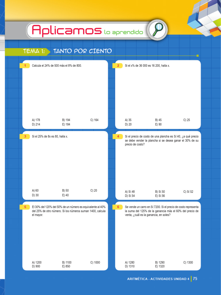 La Actividades Arit 3-75-76 (1) | PDF | Porcentaje