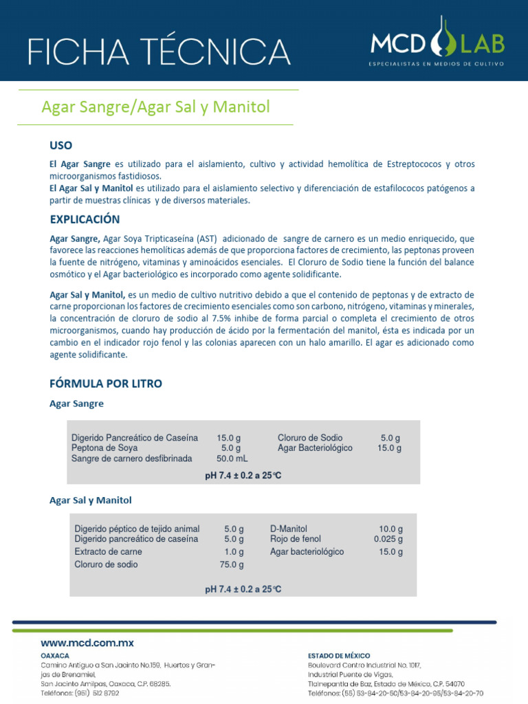 FT Agar Sangre Agar Sal y Manitol | PDF | Microbiología | Biología