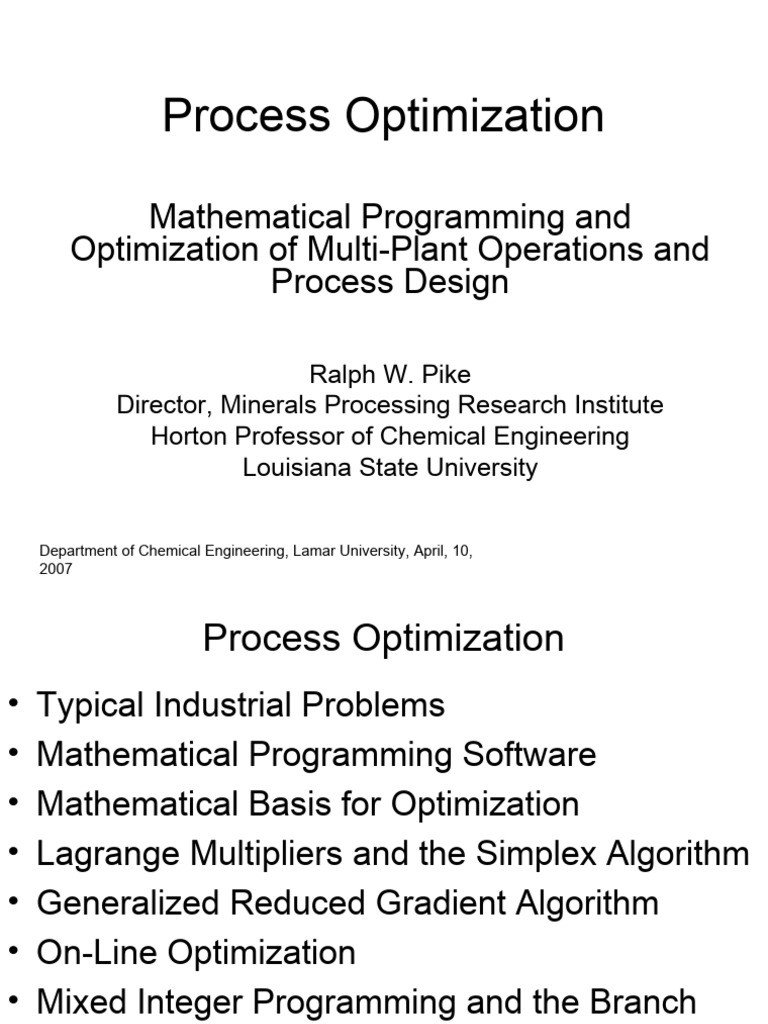 Process Optimization | PDF | Mathematical Optimization | Linear Programming