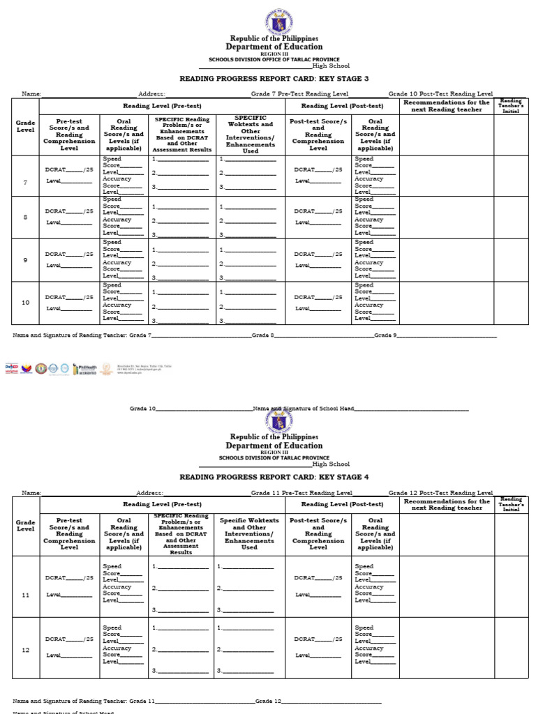 Reading Progress Report Card | PDF | Writing | Human Communication
