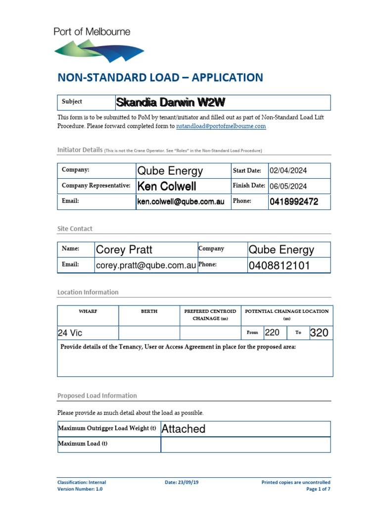 Drake Transport Lift of Pederstal - Non-Standard Load Application Form ...