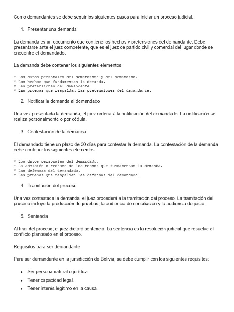 Como Demandantes Se Debe Seguir Los Siguientes Pasos para Iniciar Un ...
