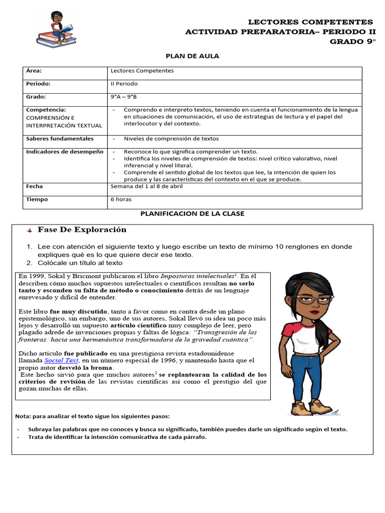 Plan de Aula: Lectores Competentes 9° | PDF | Comprensión | Conocimiento