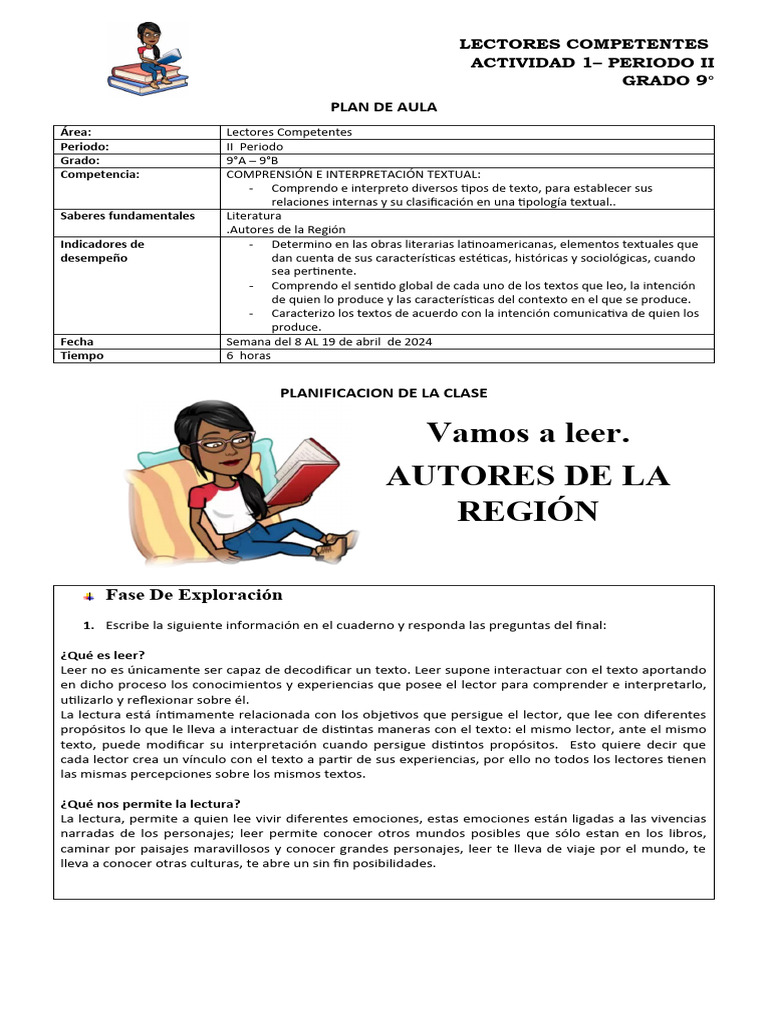 9° PLAN DE AULA 1 LECTORES COMPETENTES EL RETRATISTA | PDF | Cuentos
