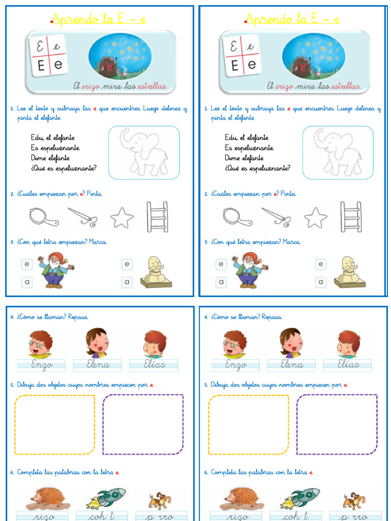 Actividades para aprender la vocal E | PDF | Artes del Lenguaje y ...