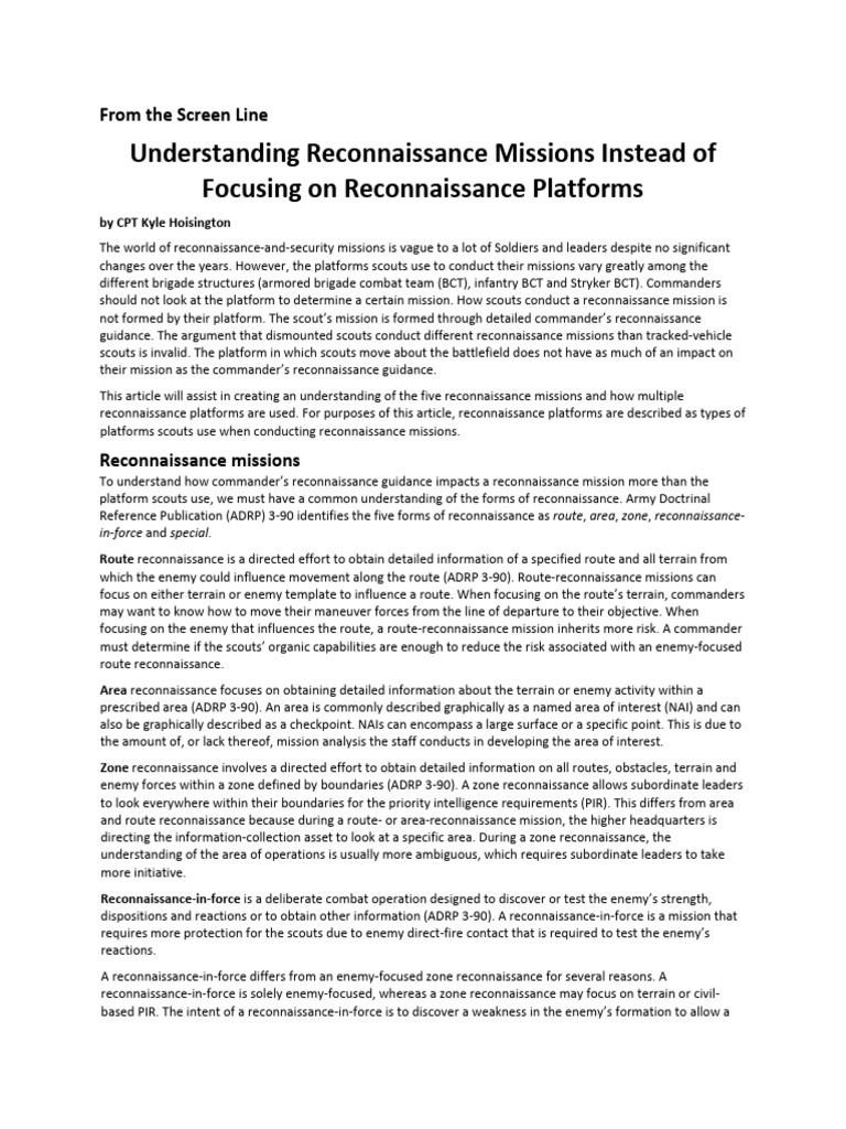 Understanding Reconnaissance Missions | PDF | Reconnaissance | Military ...