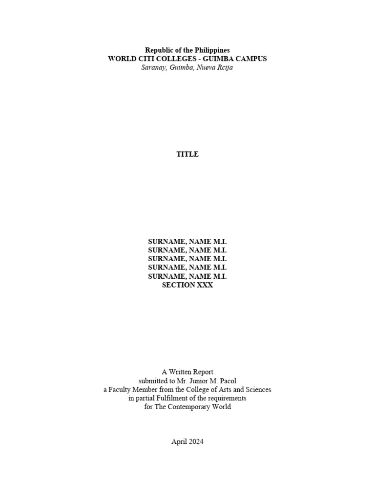 TCW Written Report Format | PDF | Sustainability | Globalization