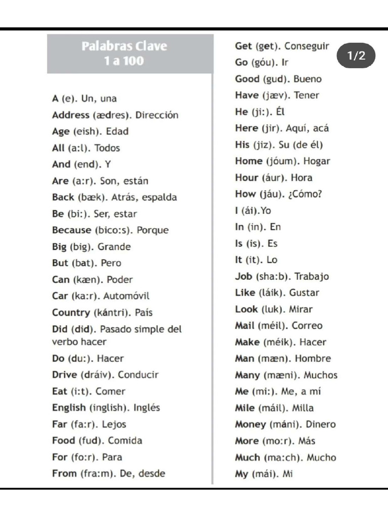 Vocabulario en inglés | PDF