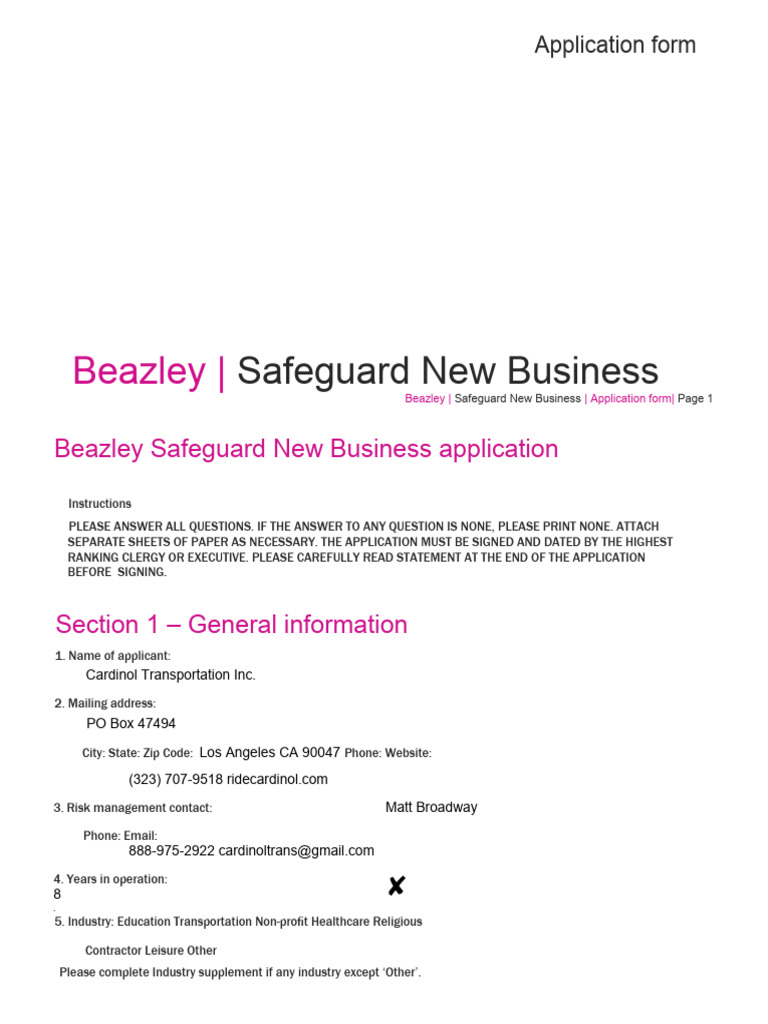Beazley Safeguard New Business Application | PDF | Fraud | Insurance