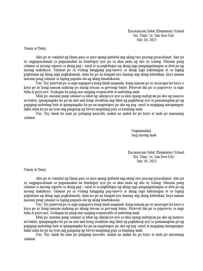 Liham Pasasalamat | PDF