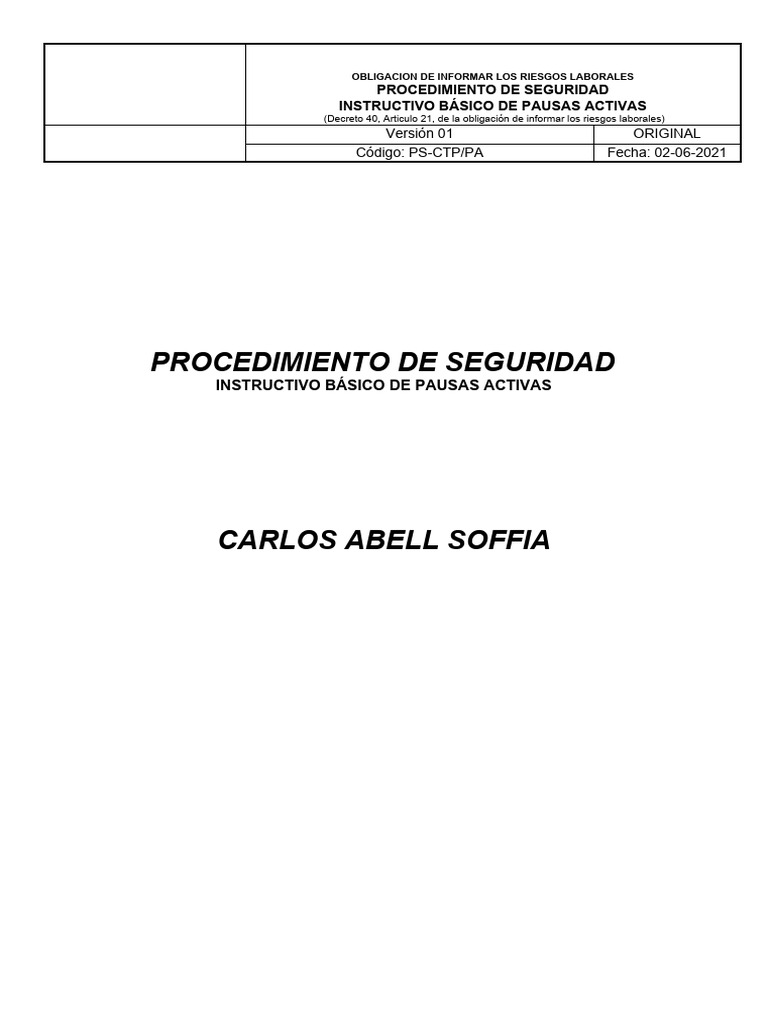 PROCEDIMIENTO PAUSAS ACTIVAS | PDF | Mano | Hombro