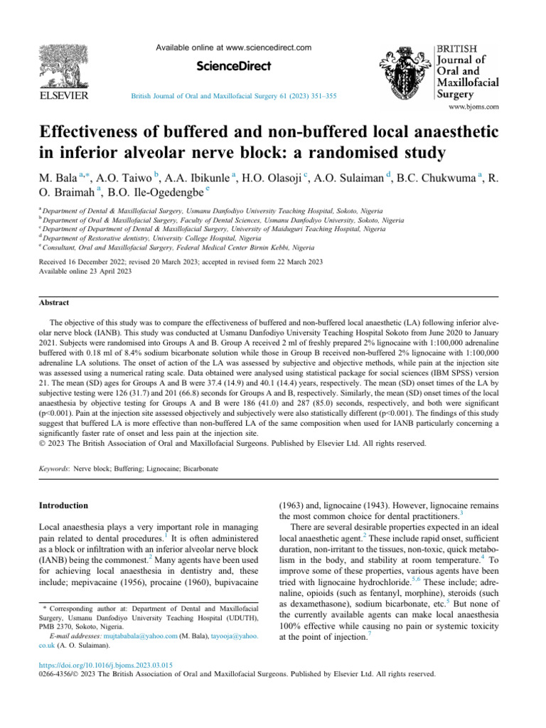 Effectiveness of Buffered and Non-Buffered Local Anaesthetic in Inferior Alveolar Nerve Block: A ...