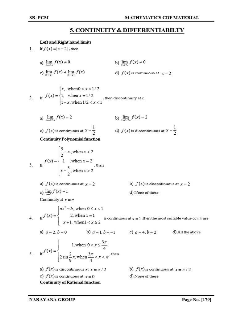 Mathematics - 5.continuity and Differentiability | PDF | Function (Mathematics) | Continuous ...