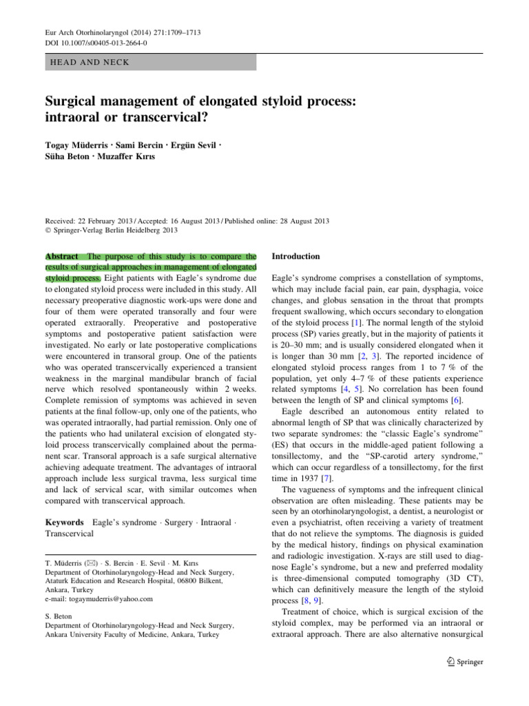Surgical Approaches for Eagle's Syndrome | PDF | Surgery | Medical ...